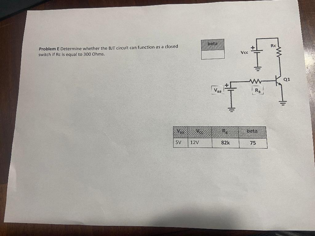 Solved beta Rc Problem E Determine whether the BJT circuit | Chegg.com