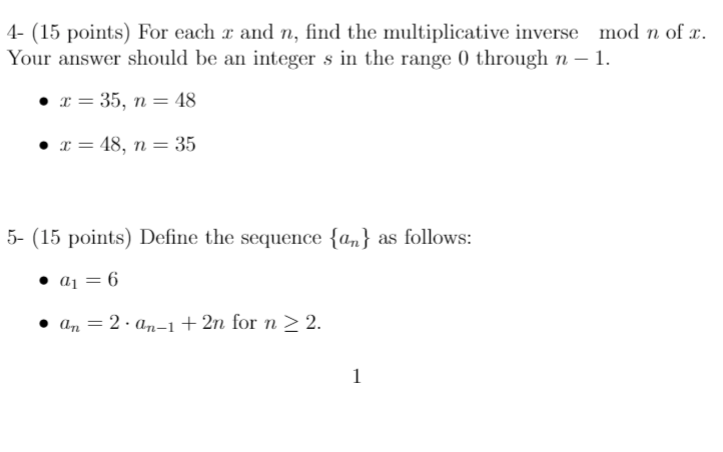 Solved 4- (15 points) For each x and n, find the | Chegg.com