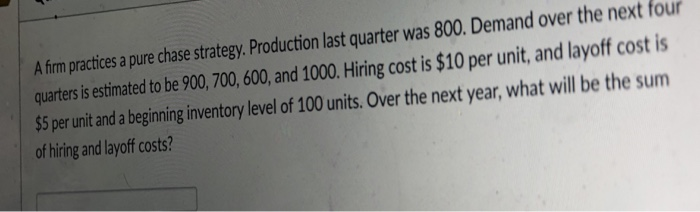 Solved Afm practices a pure chase strategy. Production last | Chegg.com
