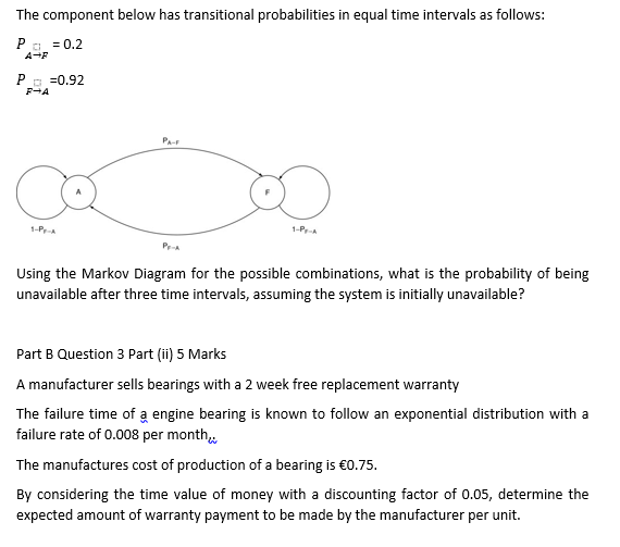 Solved The component below has transitional probabilities in | Chegg.com