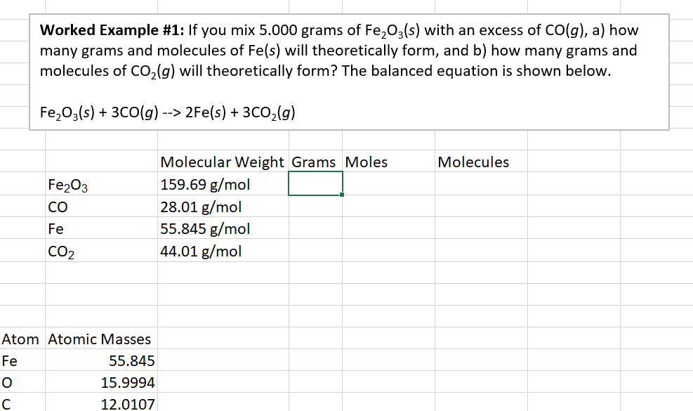 Solved Worked Example #1: If you mix 5.000 grams of Fe, o | Chegg.com