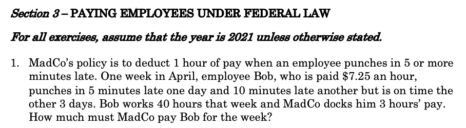 Solved Section 3-PAYING EMPLOYEES UNDER FEDERAL LAW For all | Chegg.com
