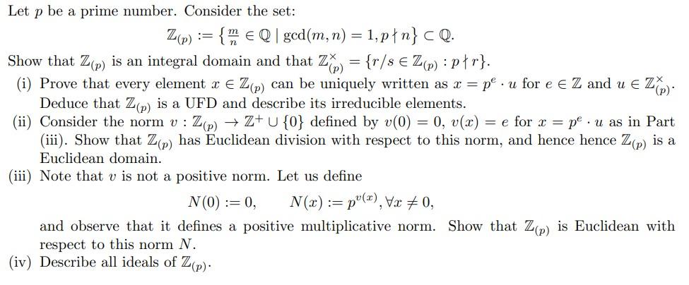 Let p be a prime number. Consider the set: Z(p) := {m | Chegg.com