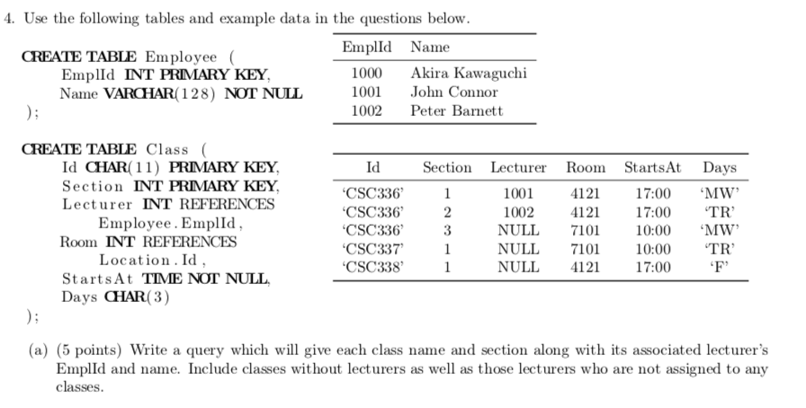 (Solved) : 4 Use Following Tables Example Data Questions Emplld Name ... (Solved) : 4 Use Following Tables Example Data Questions Emplld Name ...
