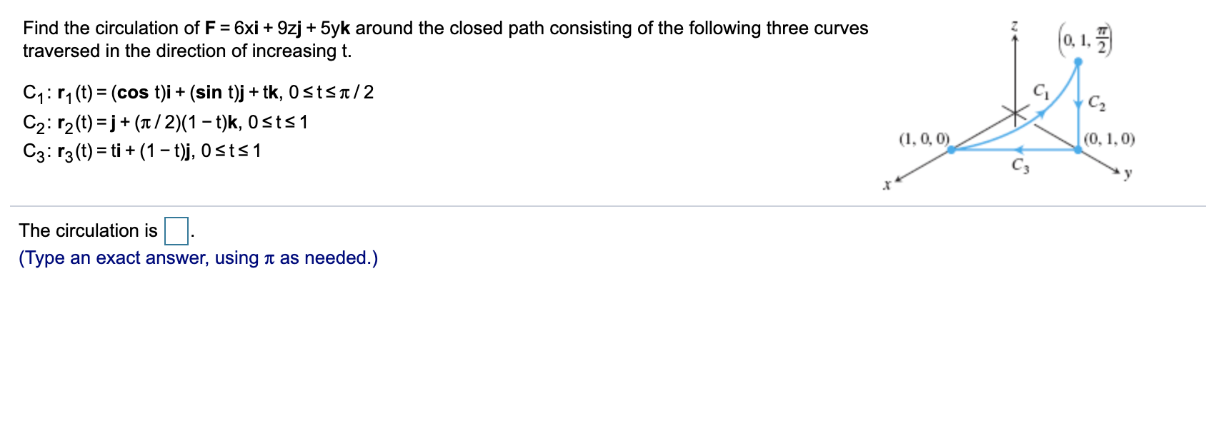 Solved Find the circulation of F=6xi +9zj + 5yk around the | Chegg.com