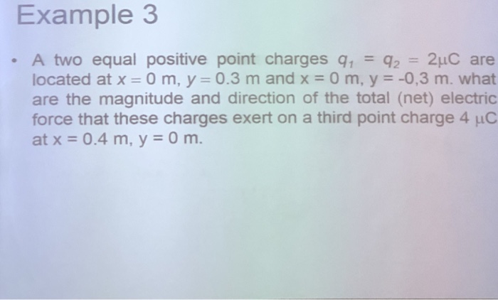Solved Example 3 A two equal positive point charges q1 = | Chegg.com