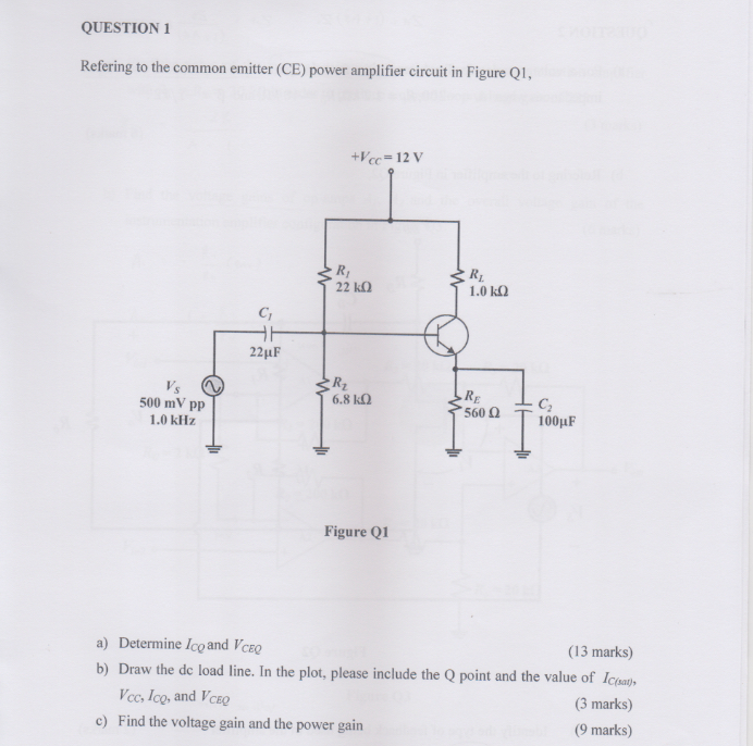 Solved QUESTION 1 Refering to the common emitter (CE) power | Chegg.com