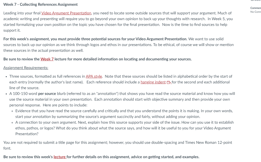 Week 7 - Collecting References Assignment Leading | Chegg.com