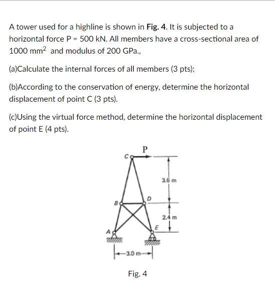 Solved A tower used for a highline is shown in Fig. 4. It is | Chegg.com