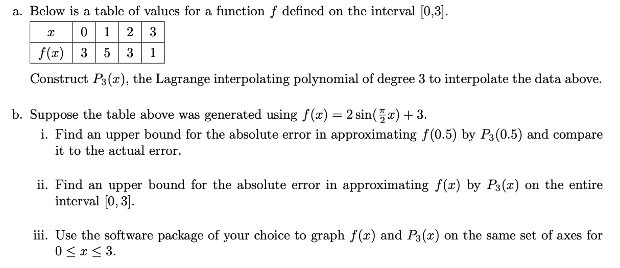 Solved a. Below is a table of values for a function f | Chegg.com