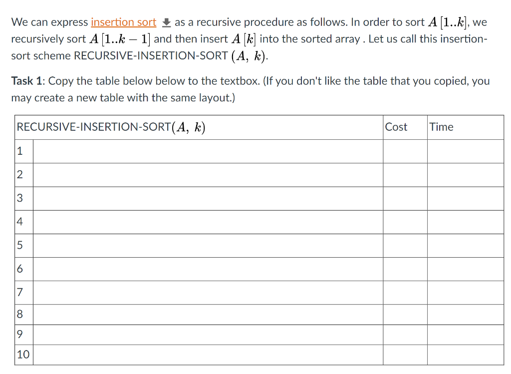 Solved We can express insertion sort as a recursive | Chegg.com