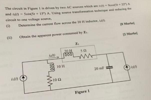 Solved The circuit in Figure 1 is driven by two AC sources | Chegg.com
