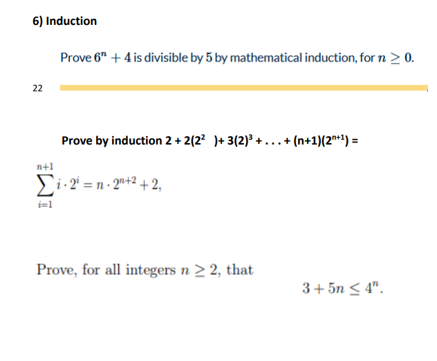 Solved 6) Induction Prove 6" + 4 is divisible by 5 by | Chegg.com