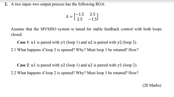 Solved 2. A two input-two output process has the following | Chegg.com