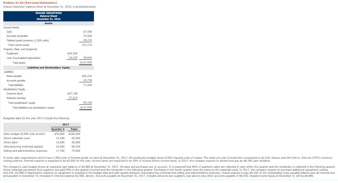 Solved Problem 21-6A (Part Level Submission) Krause | Chegg.com