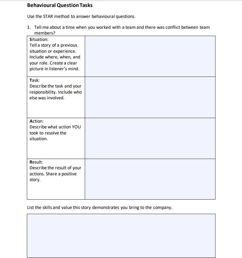 Solved Behavioural Question Tasks …..−.. .. . | Chegg.com