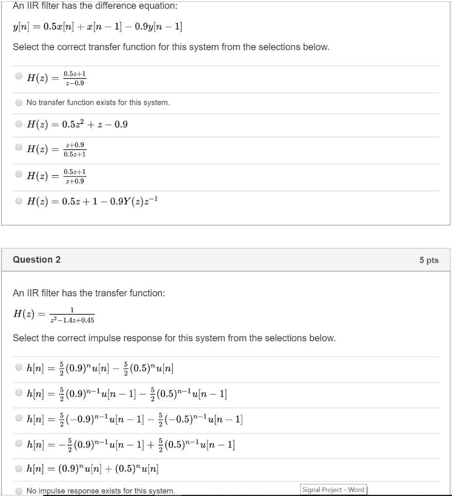Solved An IIR filter has the difference equation: Select | Chegg.com