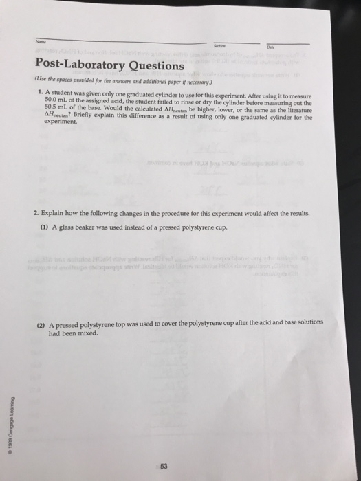 Solved Post-Laboratory Questions (use the spaces provided | Chegg.com