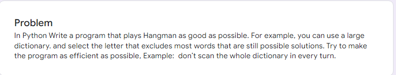 Solved Problem In Python Write a program that plays Hangman | Chegg.com