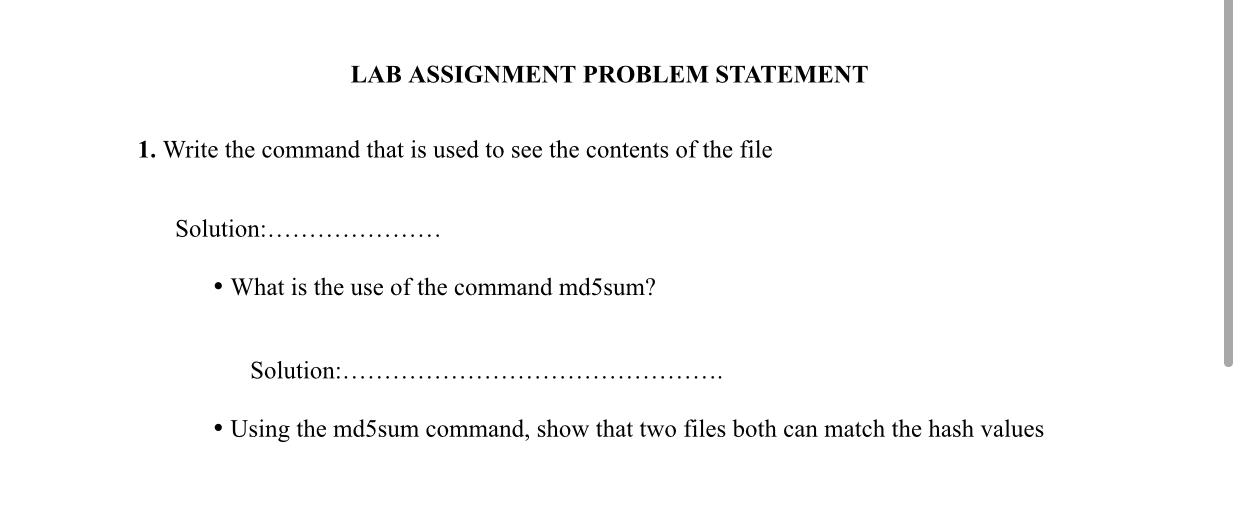 Solved LAB ASSIGNMENT PROBLEM STATEMENT 1. Write the command | Chegg.com Solved LAB ASSIGNMENT PROBLEM STATEMENT 1. Write the command | Chegg.com