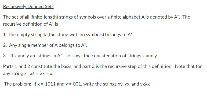 Solved Recursively Defined Sets The set of all | Chegg.com