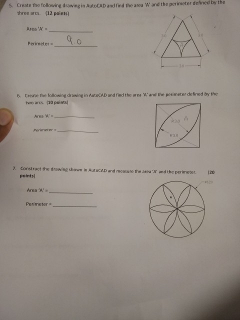 Solved s. Create the following drawing in AutoCAD and find | Chegg.com