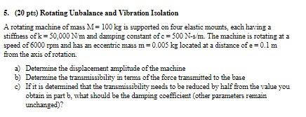 Solved 5. (20 pts) Rotating Unbalance and Vibration | Chegg.com