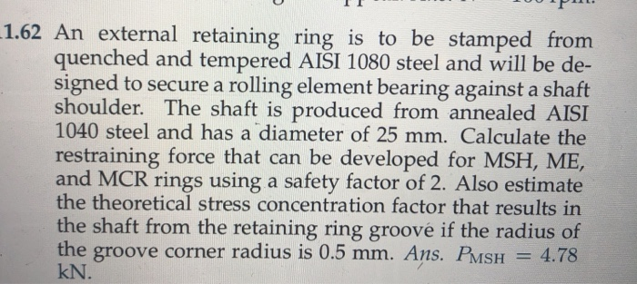 Solved 1.62 An external retaining ring is to be stamped from | Chegg.com
