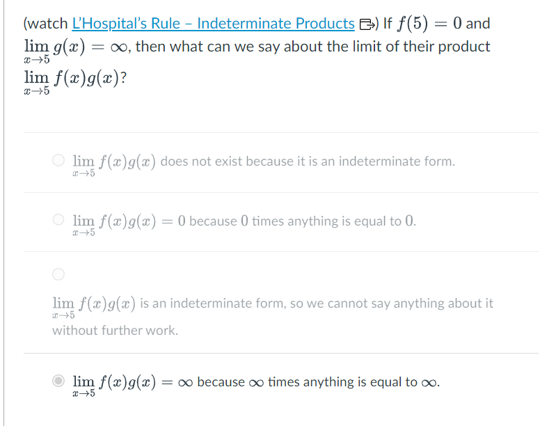 Solved (watch L'Hospital's Rule - Indeterminate Differences | Chegg.com