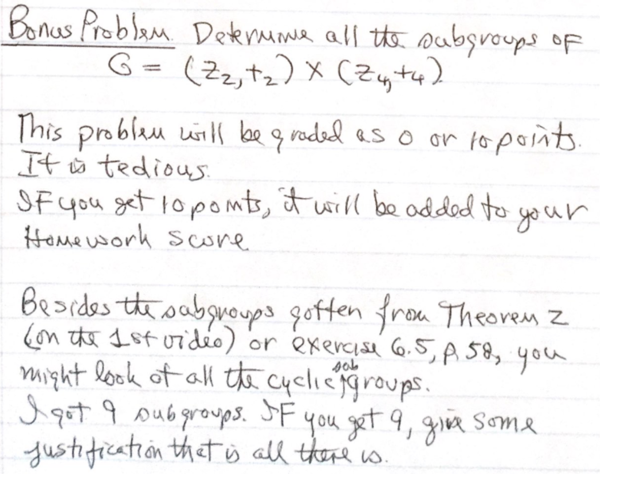 Solved Bonus Problem. Detenume all the subgroups of G = (Zz, | Chegg.com