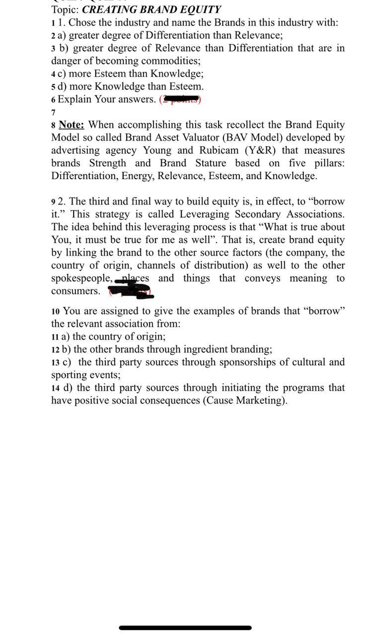 Topic: CREATING BRAND EQUITY 11. Chose the industry | Chegg.com