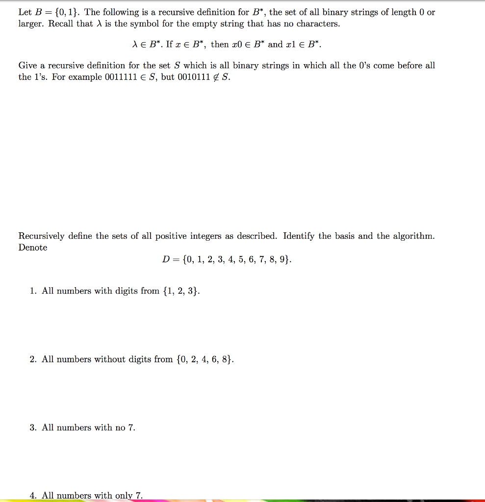 Solved Let B 10,1). The following is a recursive definition | Chegg.com