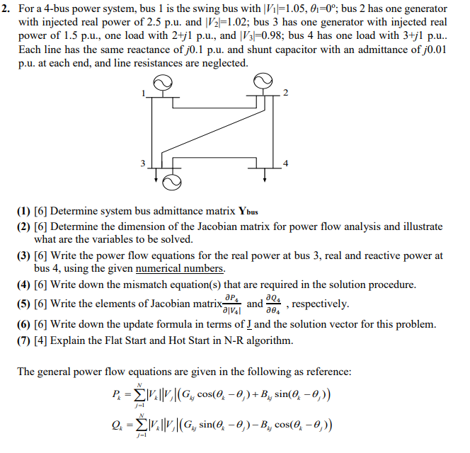 Solved 2. For a 4-bus power system, bus 1 is the swing bus | Chegg.com
