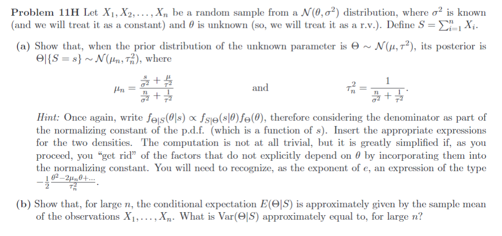 Solved Problem 11H Let X1,X2,…,Xn be a random sample from a | Chegg.com