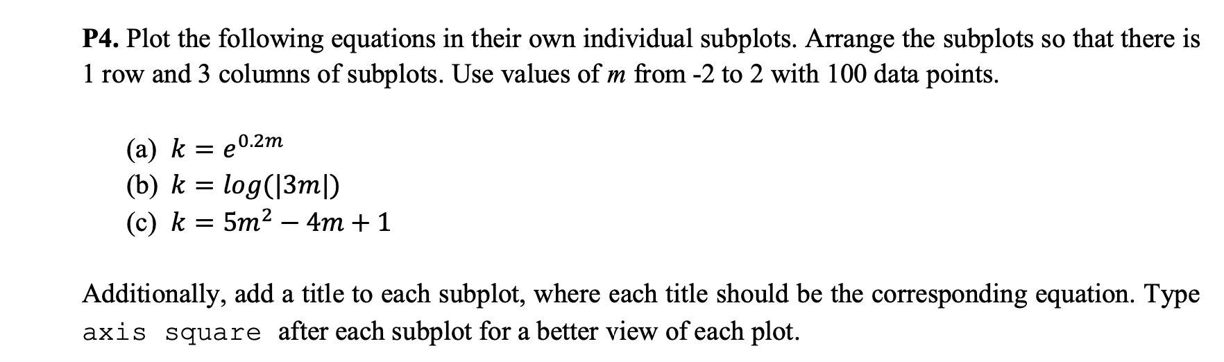Solved P4. ﻿Plot the following equations in their own | Chegg.com