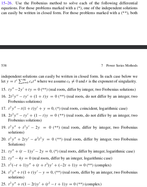 Solved 15–26. Use the Frobenius method to solve each of the | Chegg.com