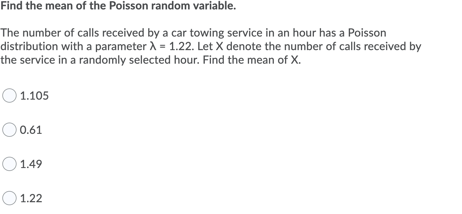 Solved Find the mean of the Poisson random variable. The | Chegg.com