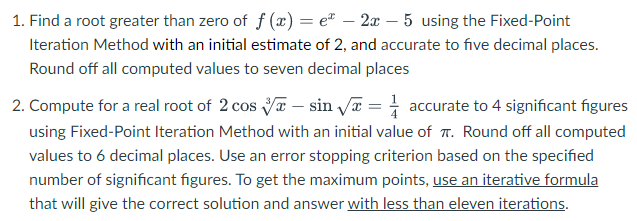 Solved Topic: Root Finding using Fixed-Point Iteration Solve | Chegg.com