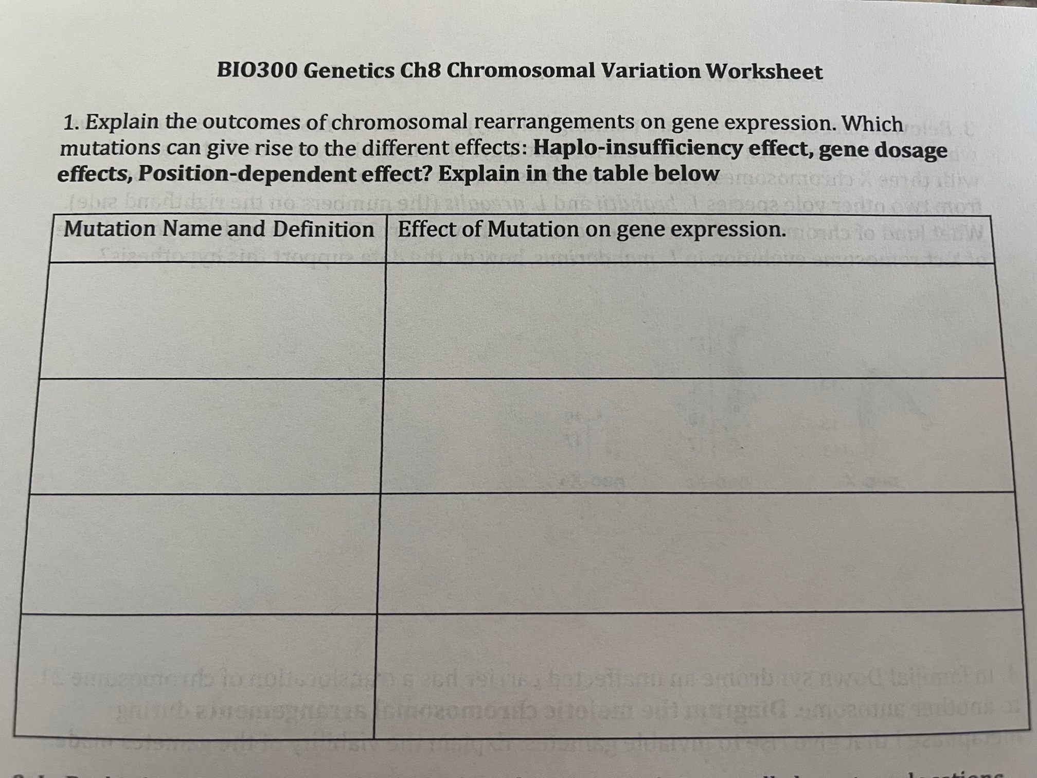 Solved B10300 Genetics Ch8 Chromosomal Variation Worksheet | Chegg.com