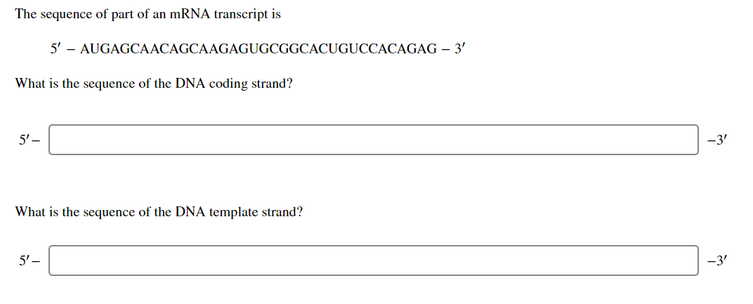 Solved The sequence of part of an mRNA transcript is 5' – | Chegg.com