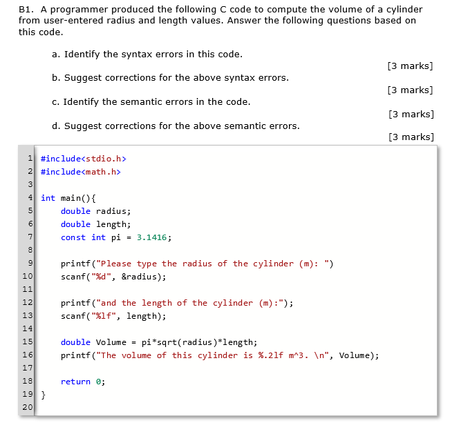 Solved B1. A programmer produced the following C code to | Chegg.com