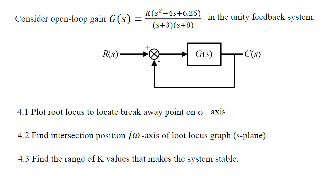 Solved Consider open-loop gain G(s)=(s+3)(s+8)K(s2−4s+6.25) | Chegg.com