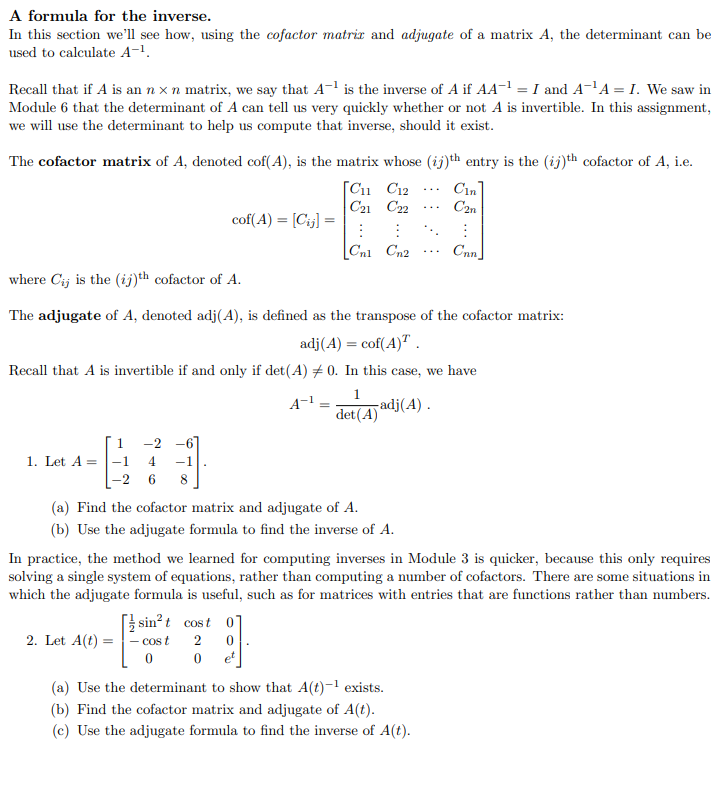 Solved A formula for the inverse. In this section we'll see | Chegg.com