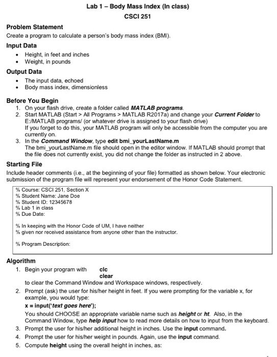 Solved Someone Can Help Me In This Lab 1 Body Mass Index
