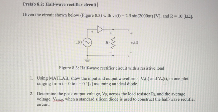 Solved Prelab 8.2: Half-wave rectifier circuit Given the | Chegg.com