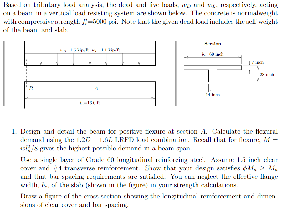 Solved Based on tributary load analysis, the dead and live | Chegg.com