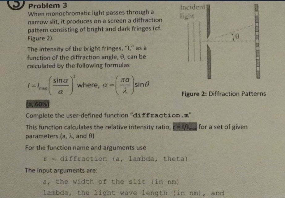 Solved Problem 3 Incidentg light When monochromatic light | Chegg.com