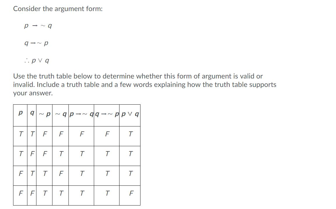 Solved Consider the argument form: p-~9 9- p ipva Use the | Chegg.com