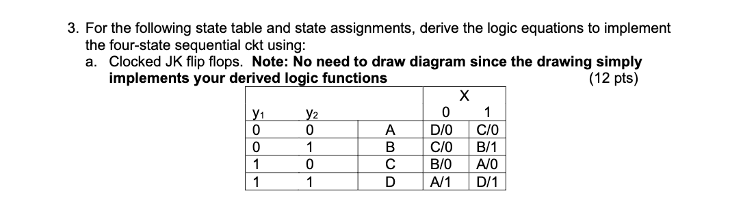 Solved 3. For the following state table and state | Chegg.com