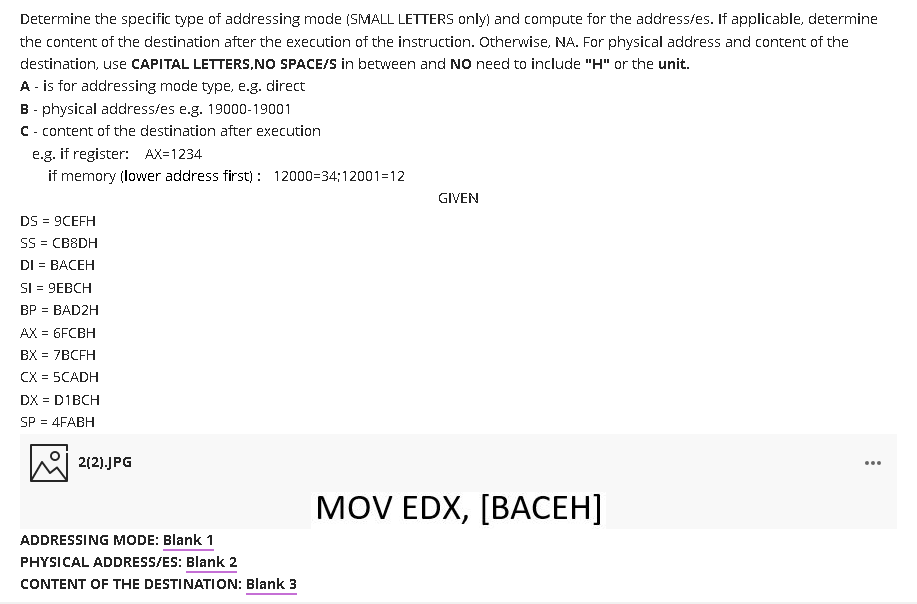Solved Determine the specific type of addressing mode (SMALL | Chegg.com